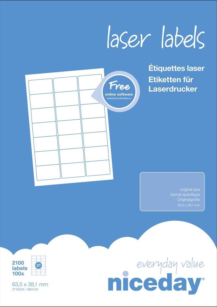 Niceday Laser Labels 63 5 38 1mm White 21 Labels Per Sheet 100 